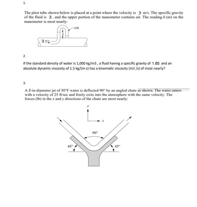 Solved The pitot tube shown below is placed at a point where | Chegg.com