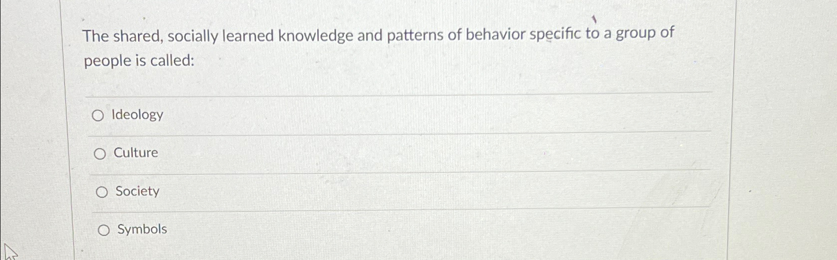 Solved The shared, socially learned knowledge and patterns | Chegg.com