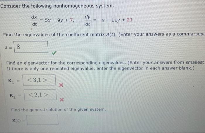 Solved Consider the following nonhomogeneous system. dx dt | Chegg.com