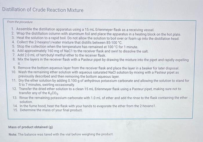 Solved Data and Report Submission - Hydration of 1-Hexene | Chegg.com