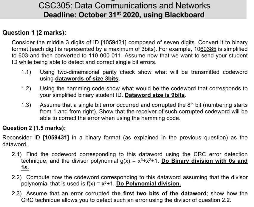 CSC305: Data Communications and Networks Deadline: | Chegg.com