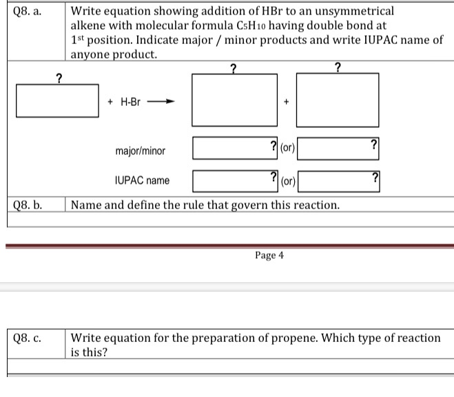Solved 08.a. Write equation showing addition of HBr to an | Chegg.com