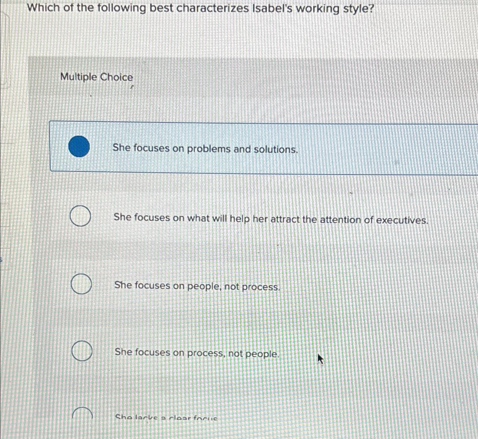 Solved Which of the following best characterizes Isabel's | Chegg.com