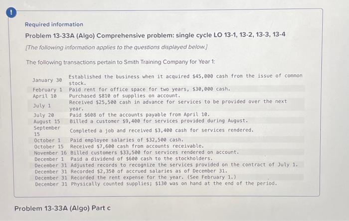 Solved Required information Problem 13-33A (Algo) | Chegg.com