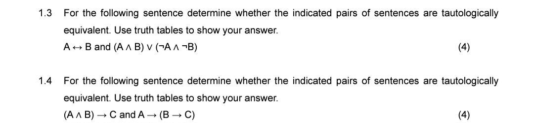 Solved 1.3 ﻿For the following sentence determine whether the | Chegg.com