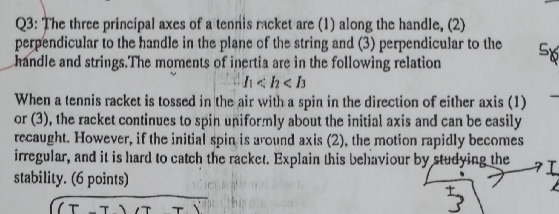 Solved Q3: The three principal axes of a tennis racket are | Chegg.com