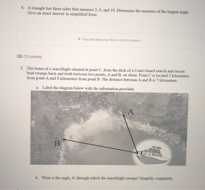 Solved 4. A triangle has three sides that measure 5, 6, and | Chegg.com