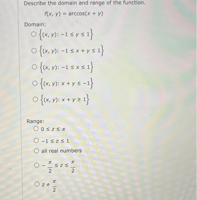 Solved Describe the domain and range of the function. | Chegg.com