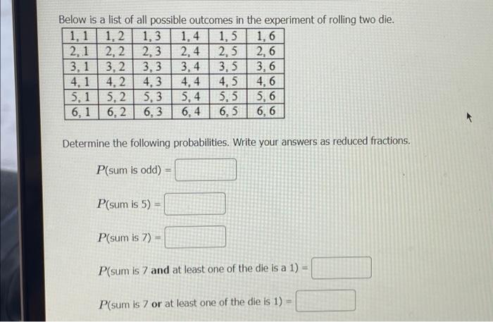 Solved Below is a list of all possible outcomes in the | Chegg.com
