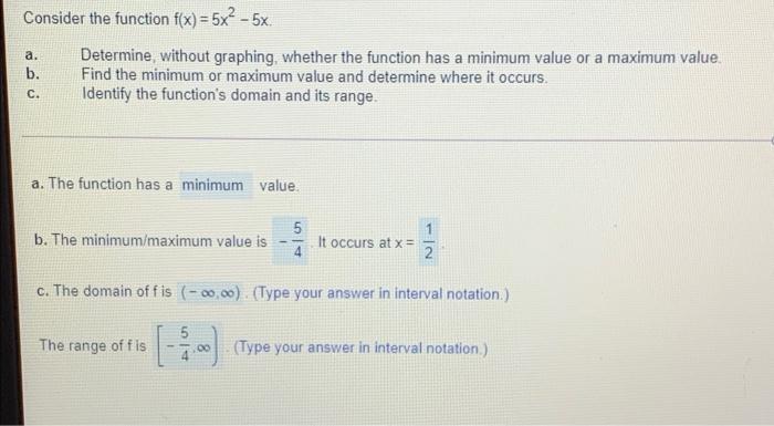 Solved - Consider the function f(x) = 5x2 - 5x. Determine, | Chegg.com