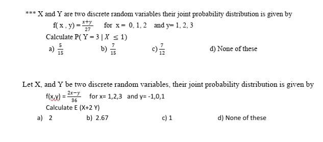 Solved *** X and Y are two discrete random variables their | Chegg.com