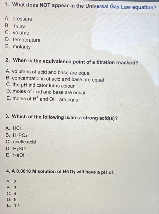Solved 1. What does NOT appear in the Universal Gas Law | Chegg.com