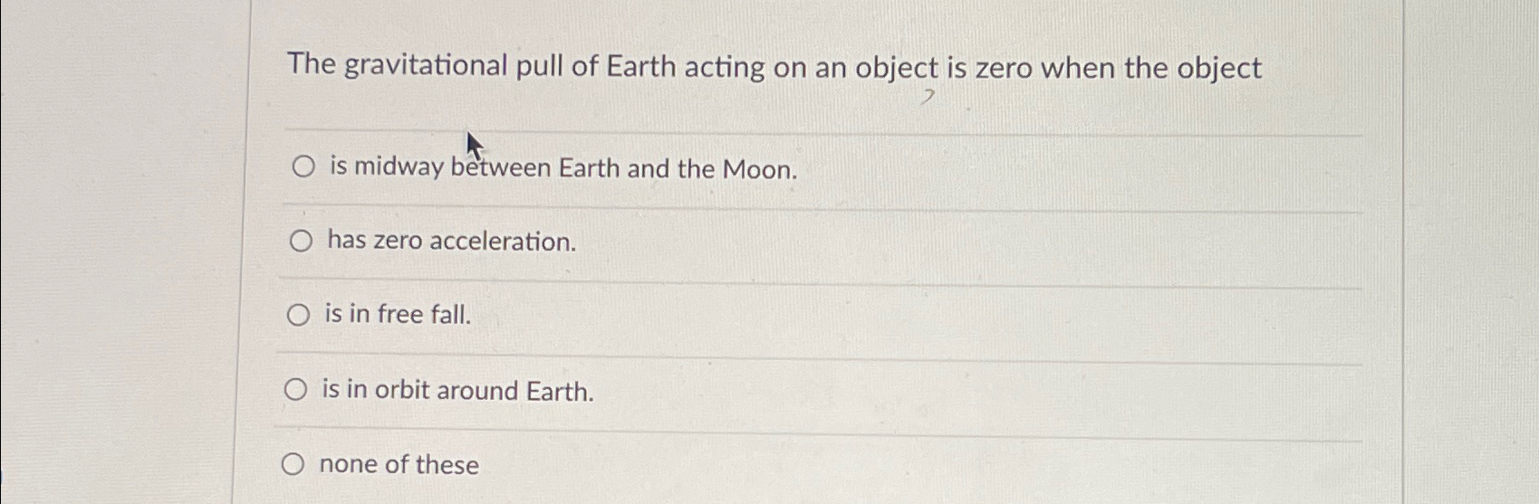 Solved The gravitational pull of Earth acting on an object | Chegg.com