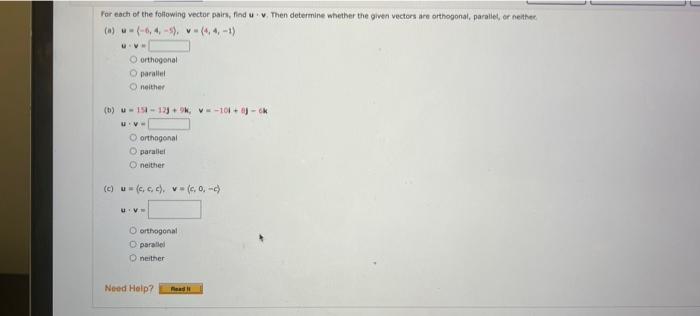 Solved For each of the folfowing vector pairs, find u:v. | Chegg.com