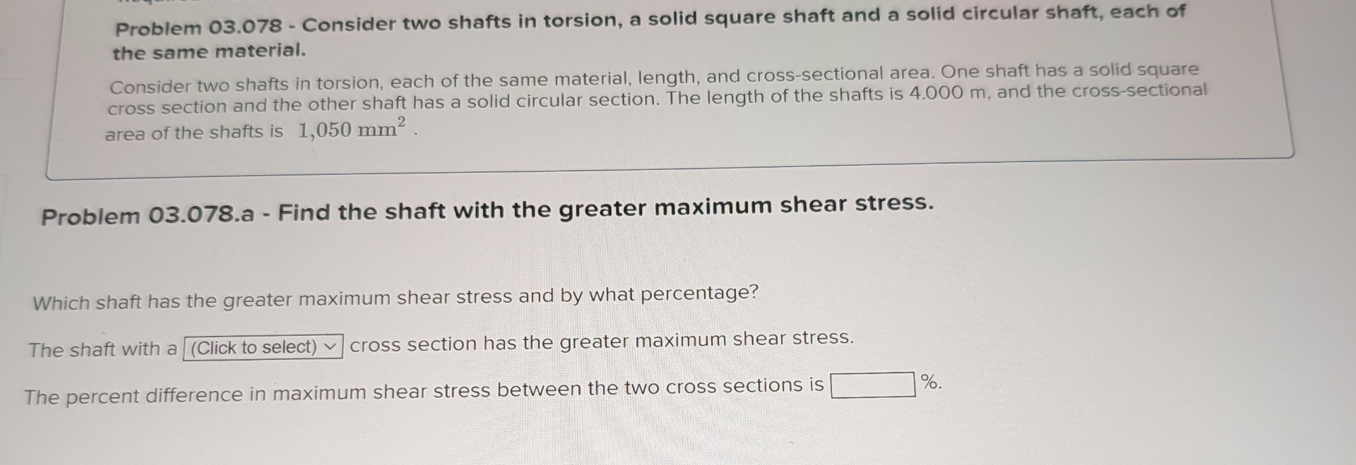 Solved Problem 03.078-Consider two shafts in torsion, a | Chegg.com