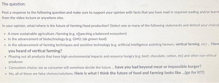 Solved Post a response to the following question and make | Chegg.com