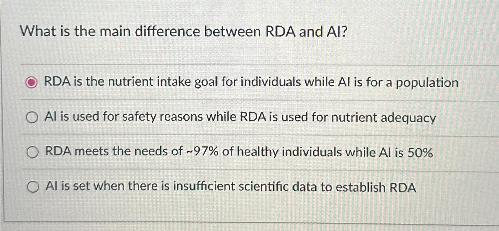 Solved What is the main difference between RDA and AI?RDA is | Chegg.com