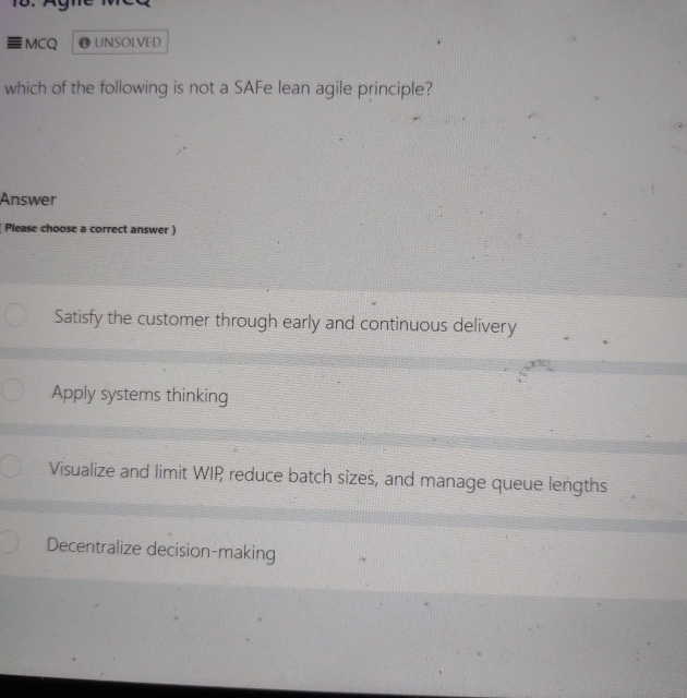 Solved MCQwhich of the following is not a SAFe lean agile | Chegg.com