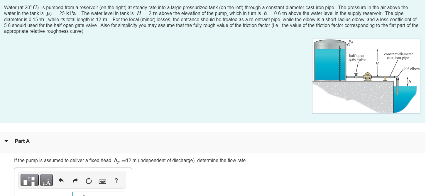 Water (at \( 20^{\circ} \mathrm{C} \) ) ﻿is pumped | Chegg.com