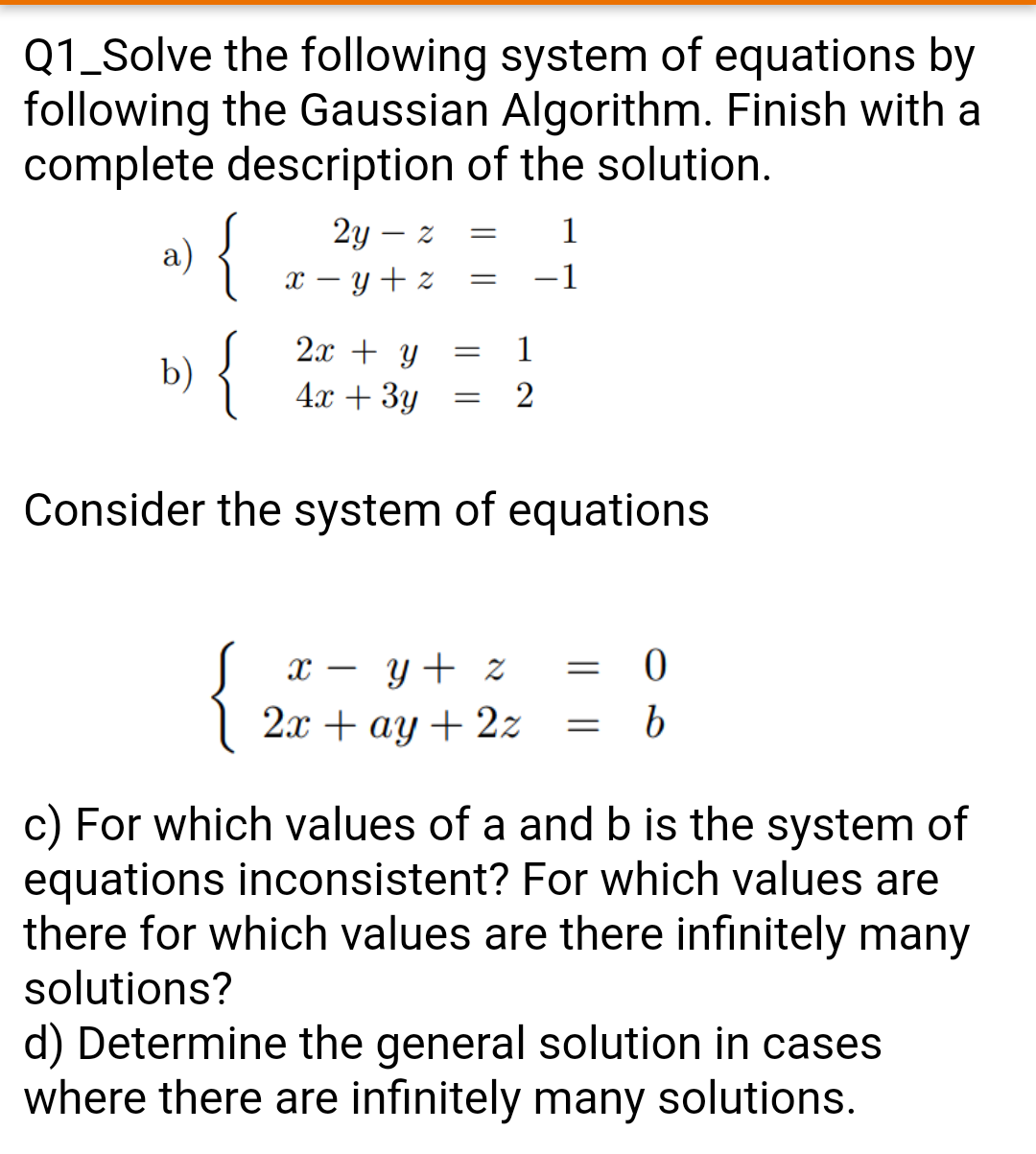 Solved Q1_Solve the following system of equations by | Chegg.com