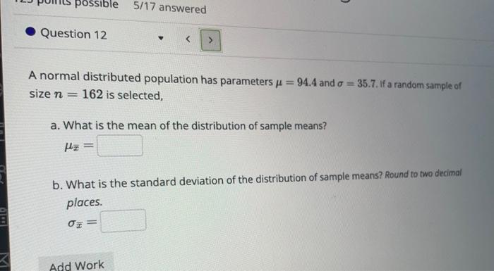 Solved A normal distributed population has parameters μ=94.4 | Chegg.com