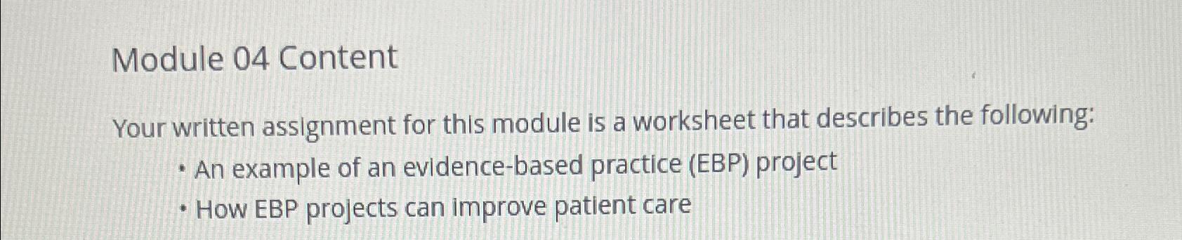 Solved Module 04 ﻿ContentYour written assignment for this | Chegg.com