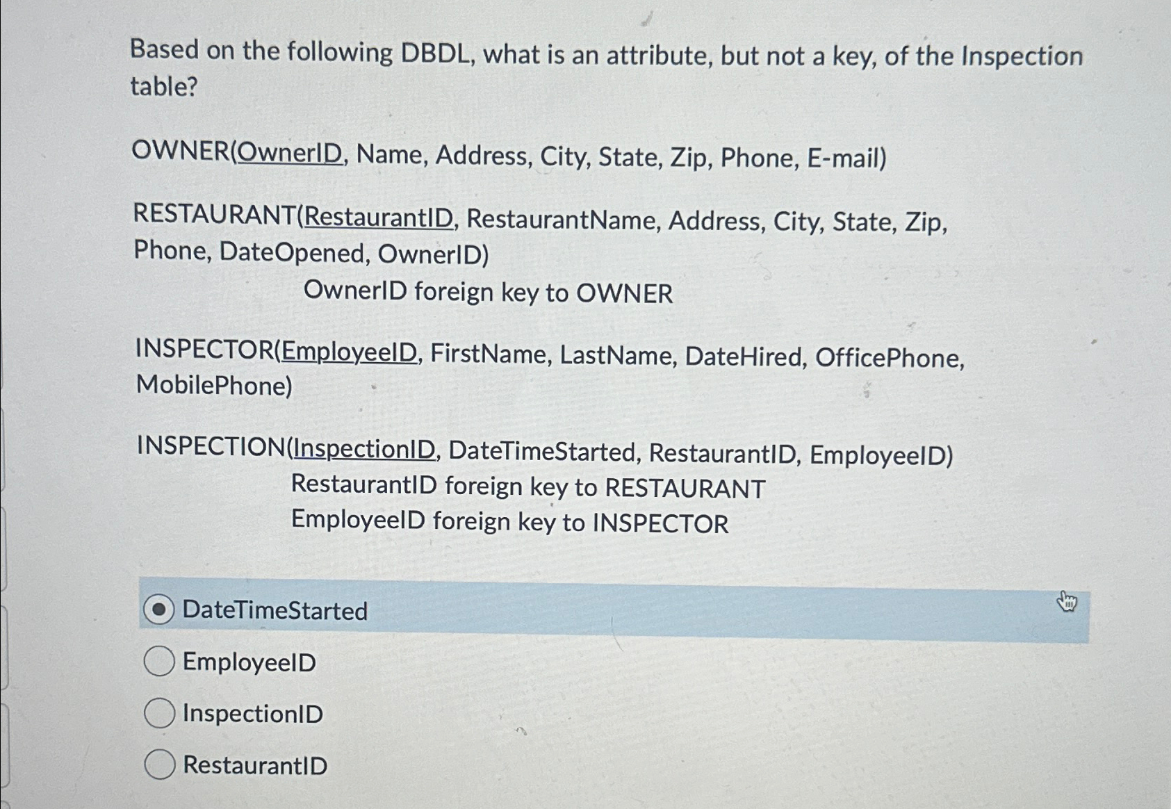 Solved Based on the following DBDL, ﻿what is an attribute, | Chegg.com