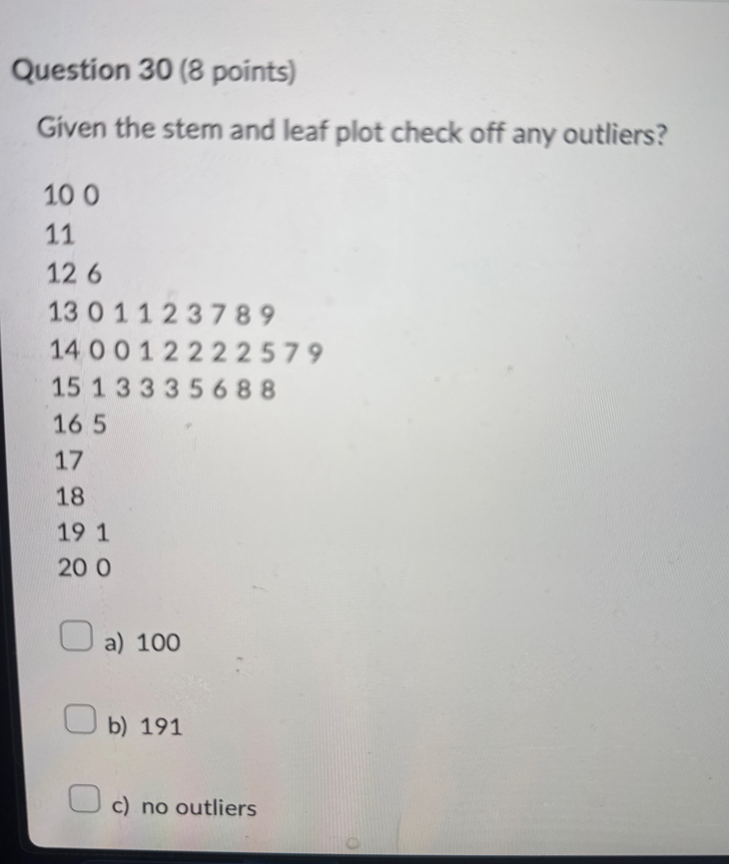 Solved Question 30 (8 ﻿points)Given the stem and leaf plot | Chegg.com