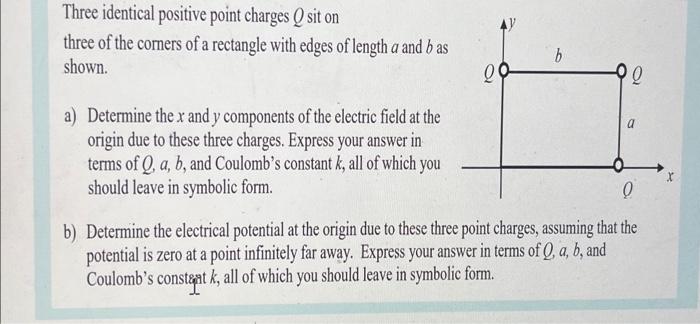 Solved Three identical positive point charges Q sit on three | Chegg.com