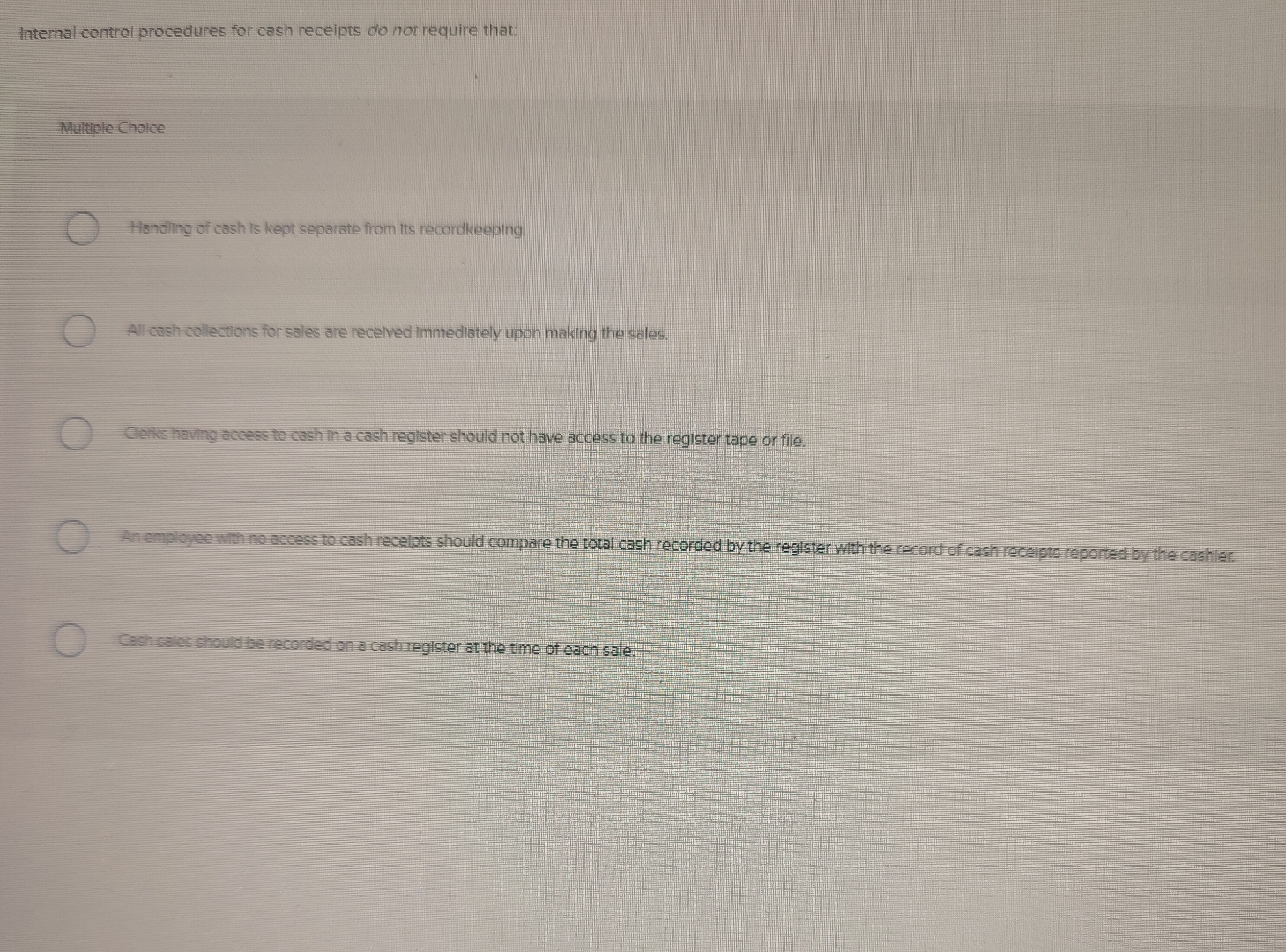 Solved Internal control procedures for cash receipts do not | Chegg.com