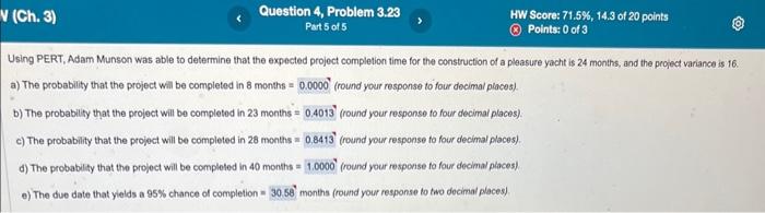 Solved Using PERT, Adam Munson was able to determine that | Chegg.com