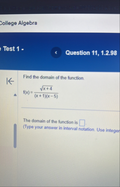 Solved College AlgebraTest 1 -Question 11, 1.2.98Find the | Chegg.com