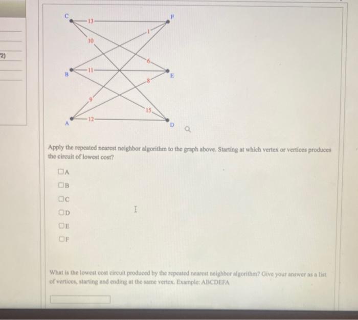 Solved 2) E D Apply the repeated nearest neighbor algorithm | Chegg.com