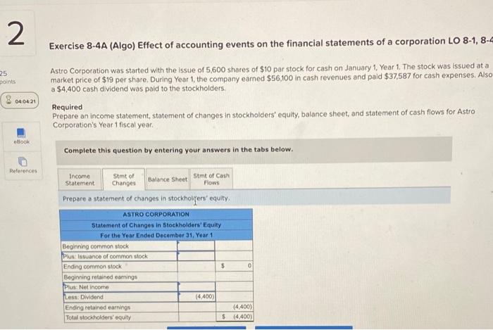 Solved 2 Exercise 8-4A (Algo) Effect of accounting events on | Chegg.com