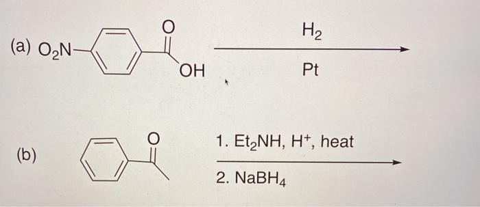 Solved O H2 (a) ON- ОН Pt O 1. Et2NH, H+, heat (b) 2. NaBH4 | Chegg.com