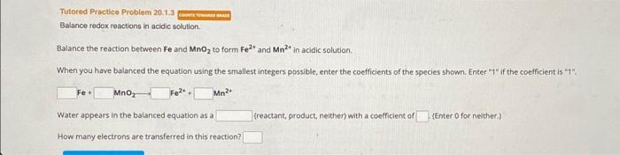 Solved Tutored Practice Problem 20.1.3 Balance redox | Chegg.com