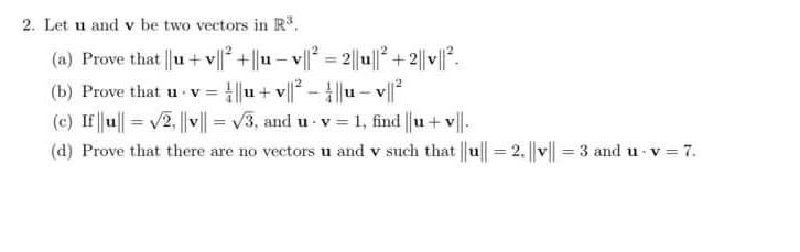 Solved 2. Let u and v be two vectors in R3. (a) Prove that | Chegg.com
