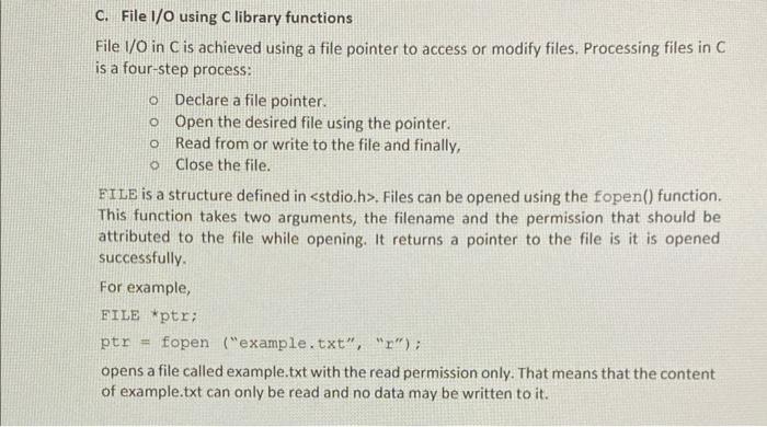 Solved C File 10 Using C Library Functions File Ioo In C
