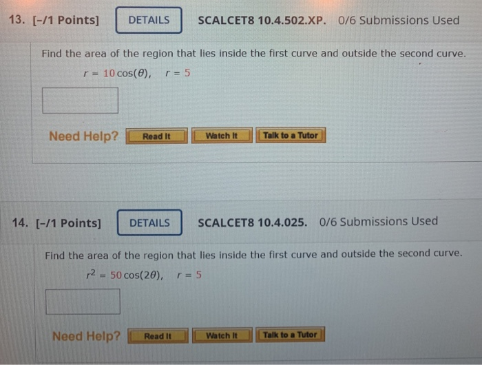 Solved 13. [-/1 Points] DETAILS SCALCET8 10.4.502.XP. 0/6 | Chegg.com