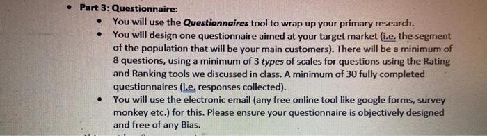 Solved • Part 3: Questionnaire: You will use the | Chegg.com