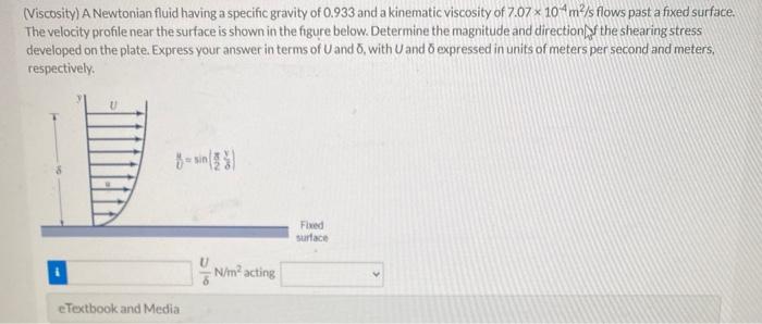 Solved (Viscosity) A Newtonian fluid having a specific | Chegg.com