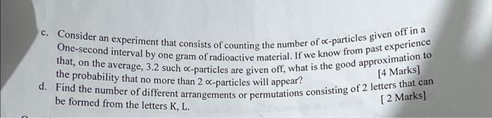 Solved c. Consider an experiment that consists of counting | Chegg.com