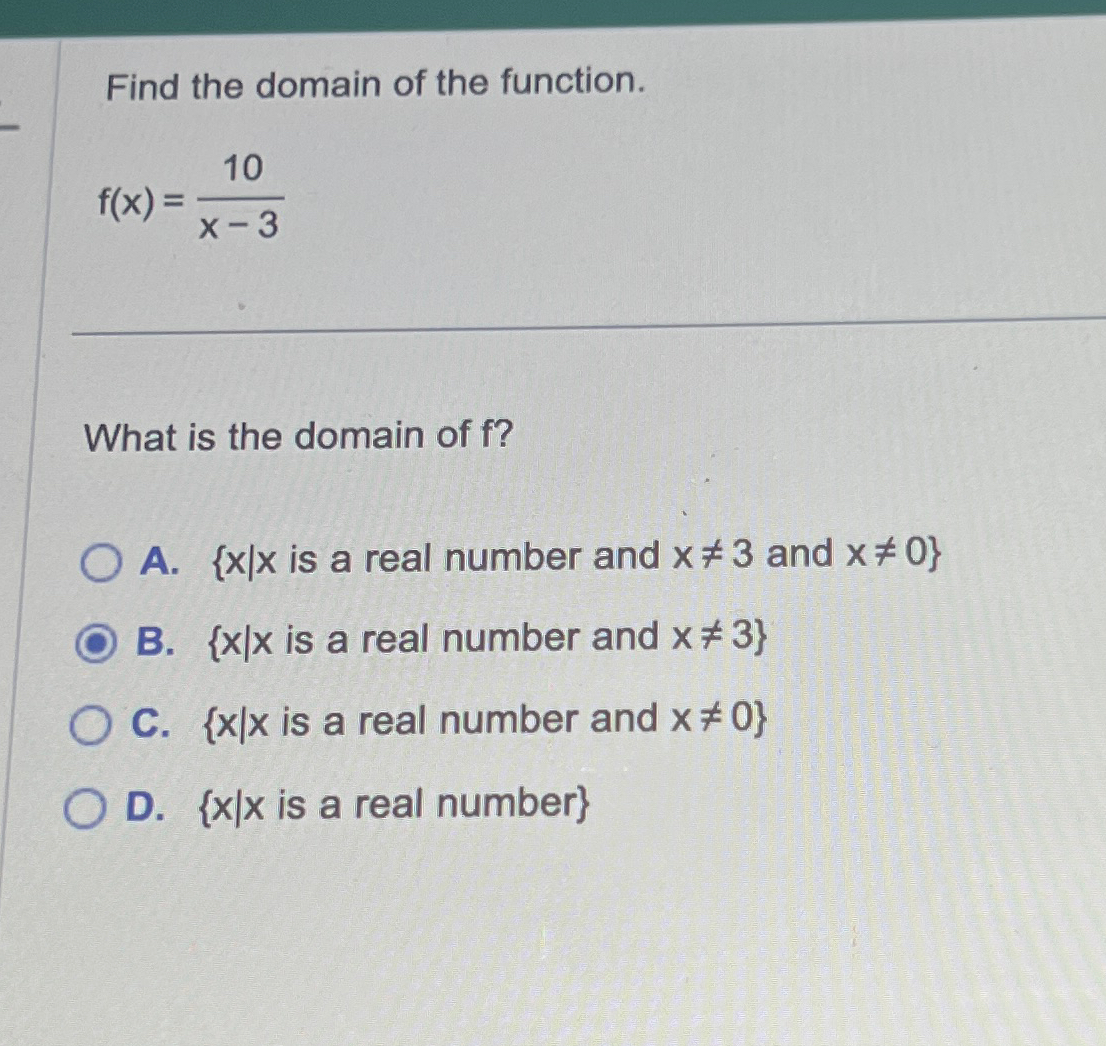 Solved Find the domain of the function.f(x)=10x-3What is the | Chegg.com