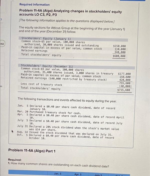Solved Required information Problem 11-4A (Algo) Analyzing | Chegg.com