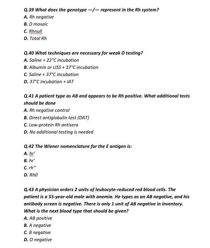 Solved Q.39 What does the genotype -/- represent in the Rh | Chegg.com