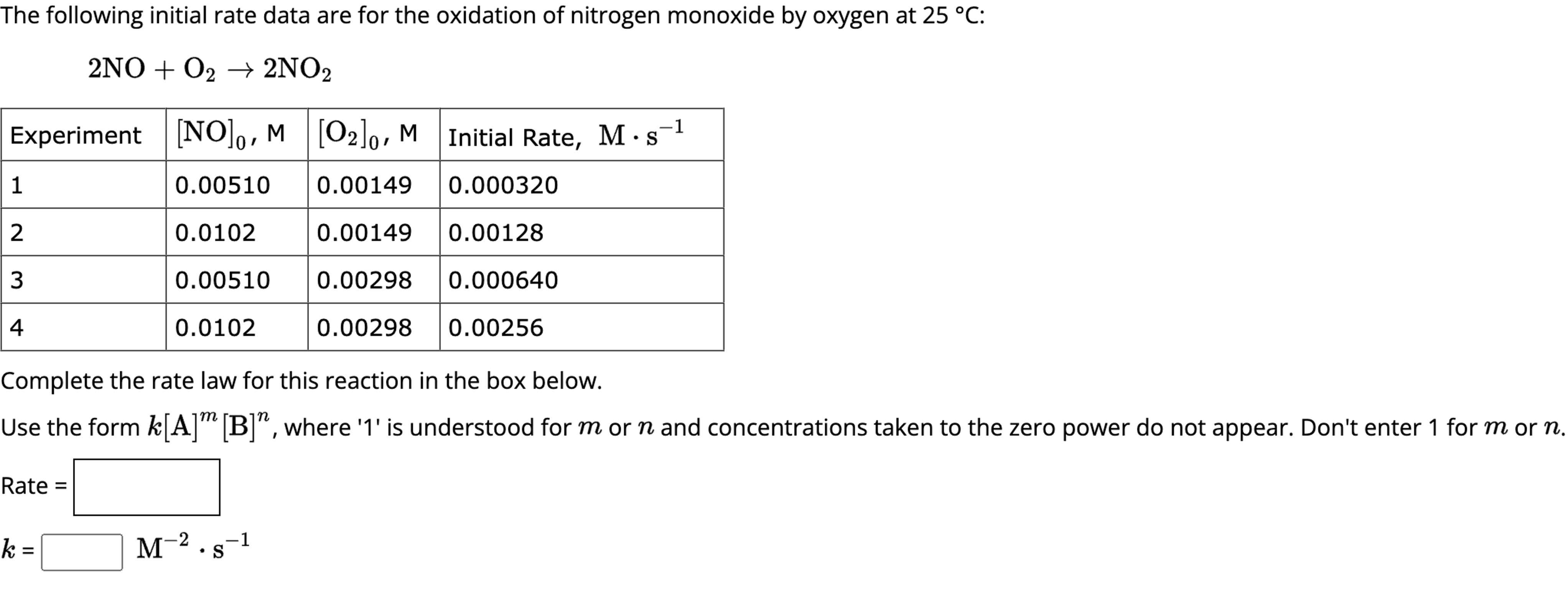 Solved The following initial rate data are for the oxidation | Chegg.com