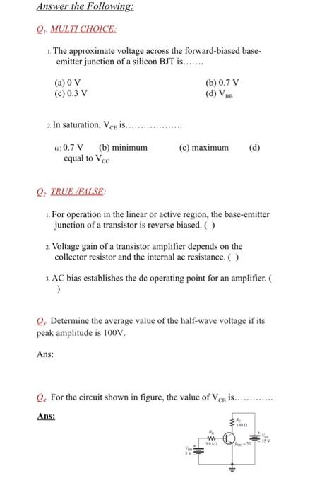 Solved Answer the following: Q. MULTICHOICE: 1. The | Chegg.com