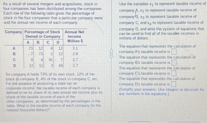 Solved As a result of several mergers and acquisitions, | Chegg.com