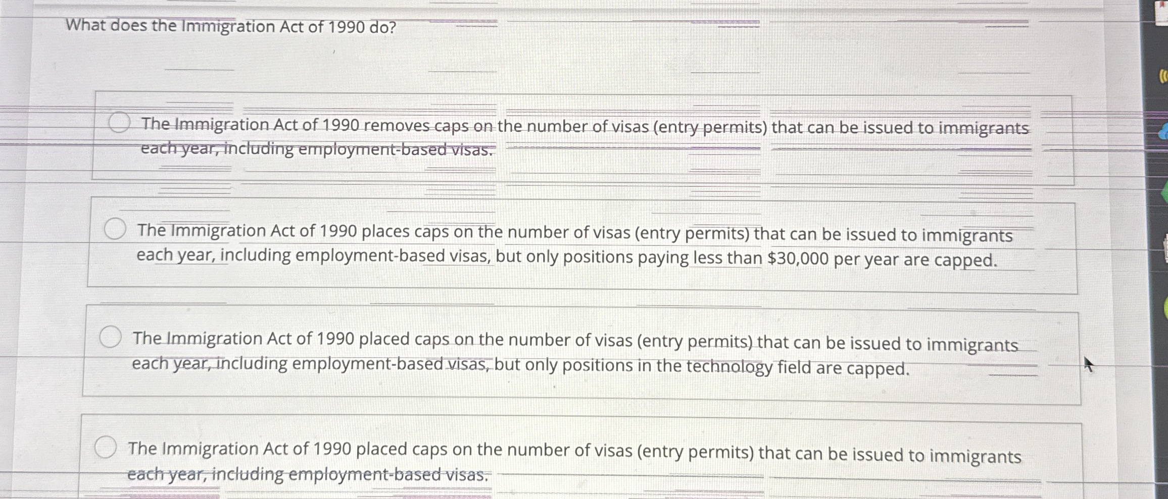 Solved What does the Immigration Act of 1990 ﻿do?The | Chegg.com