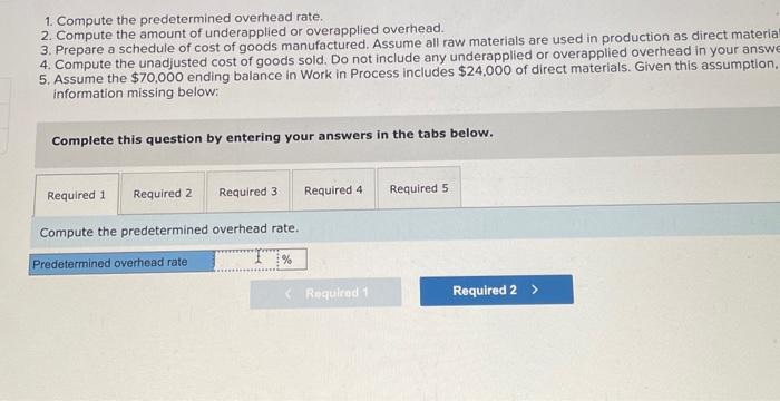 Solved Required: 1. Compute the predetermined overhead rate. | Chegg.com